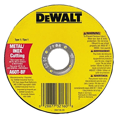 High Performance Cutting Wheel, Type 1, 4-1/2 in dia x 0.045 in Thick ...