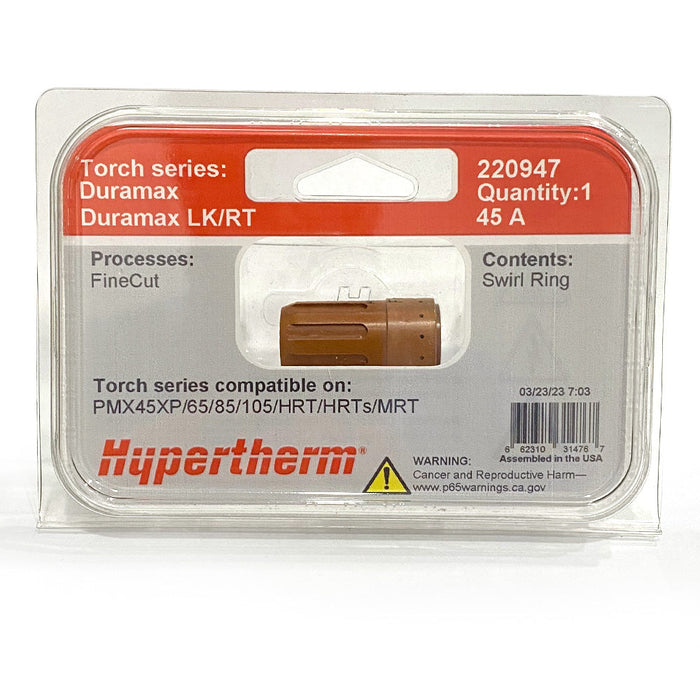 HYPERTHERM 220947 Swirl Ring 45 AMP — Weld Shop Supply